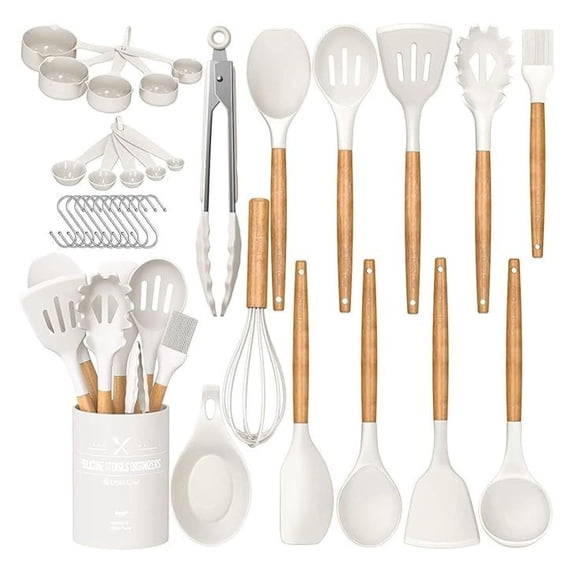 Chef Kitchen Cooking Utensils Set, 33 pcs Non-stick Silicone Cooking ...