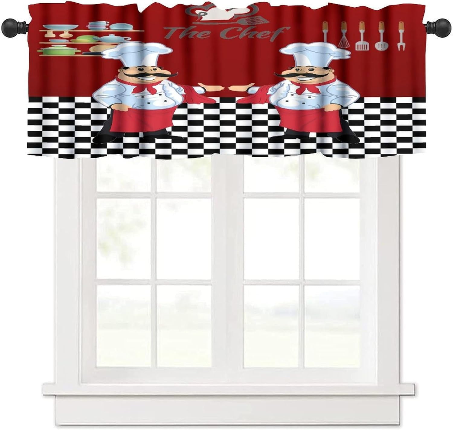 Chef Kitchen Curtains Valances,Fat Chef Symmetrical Cute Cartoon Cook ...