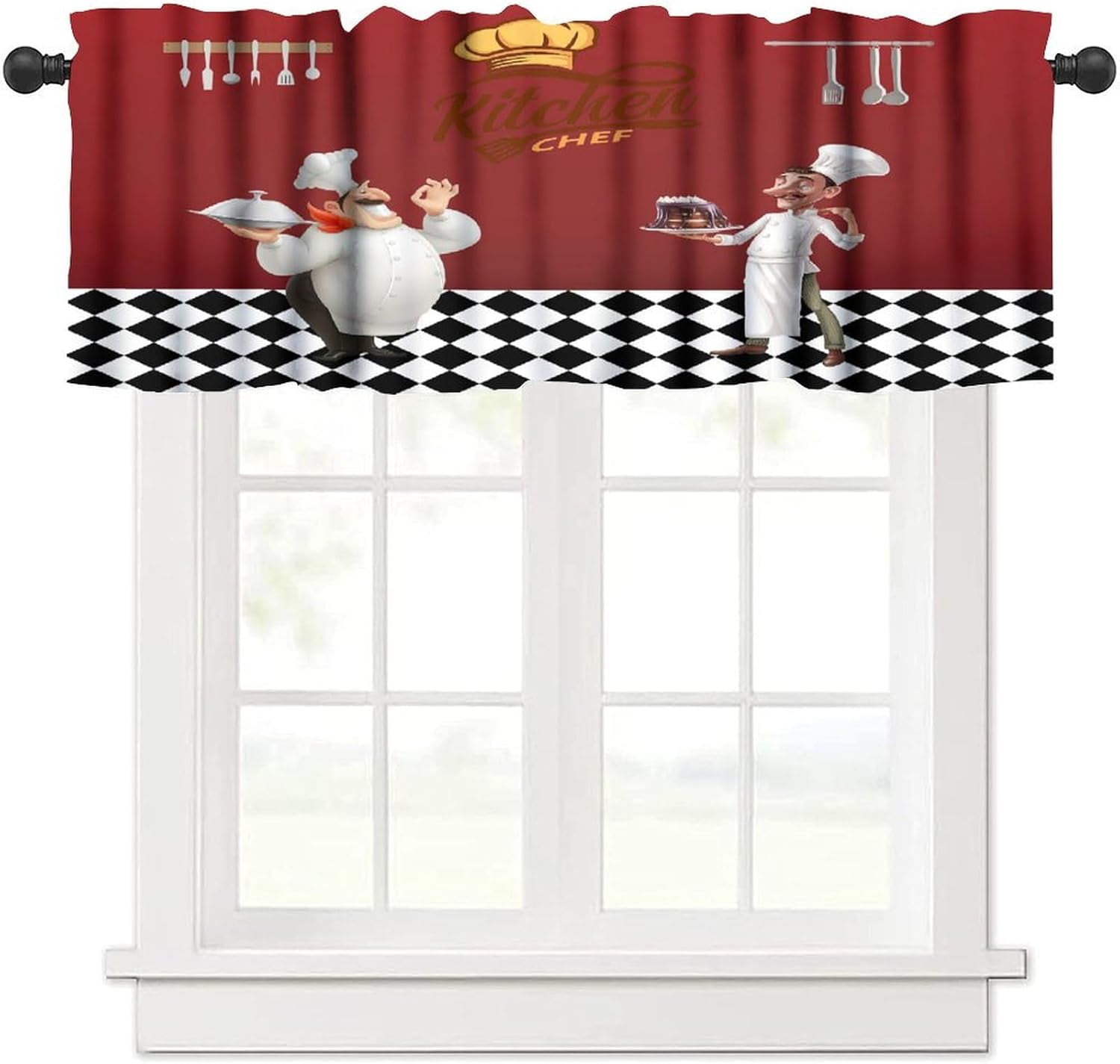 Chef Kitchen Curtains Valances,Fat Thin Chef Cook Theme Kitchen Black ...
