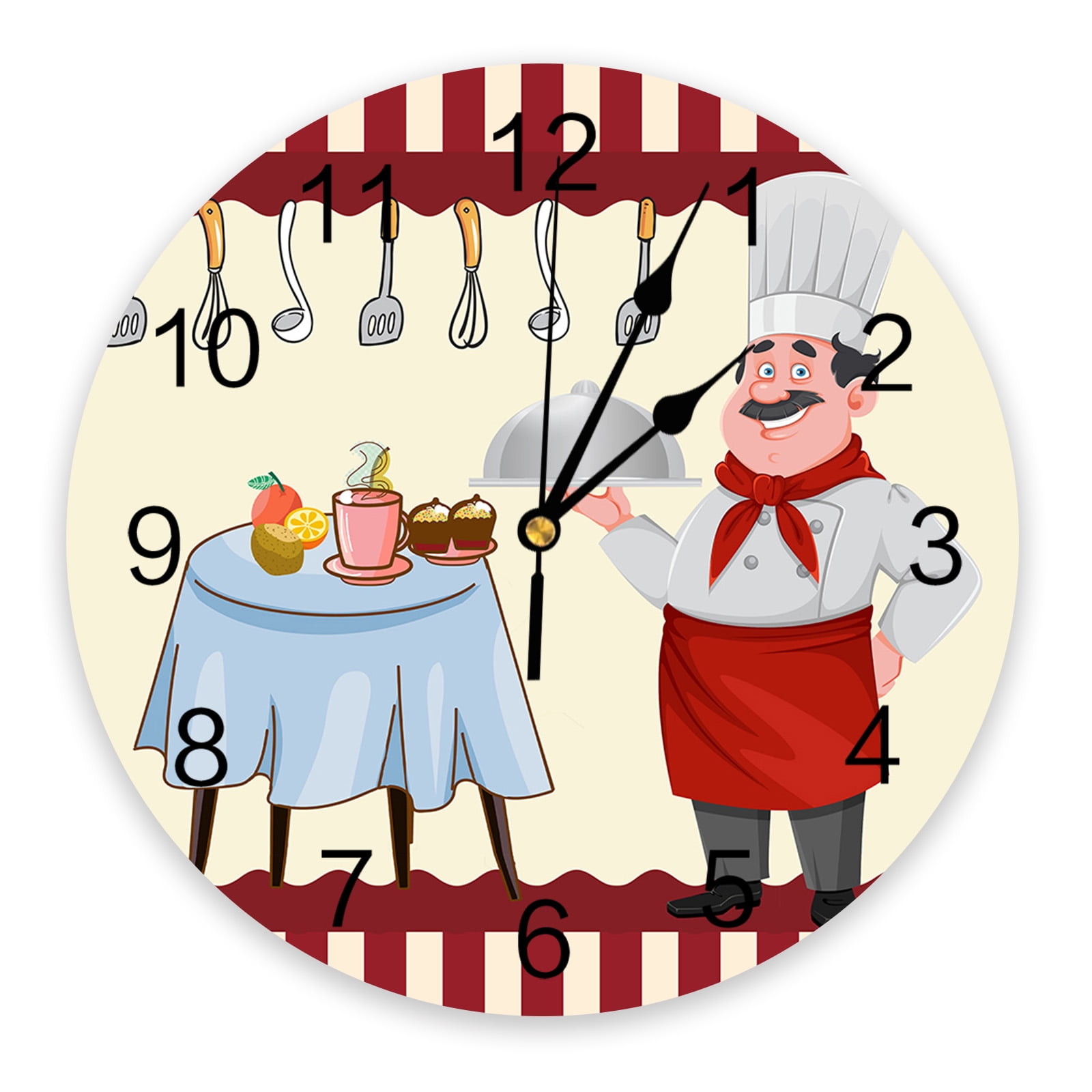 Chef Kitchen Gourmet Knife And Fork Clocks Wall Home Decor Modern ...