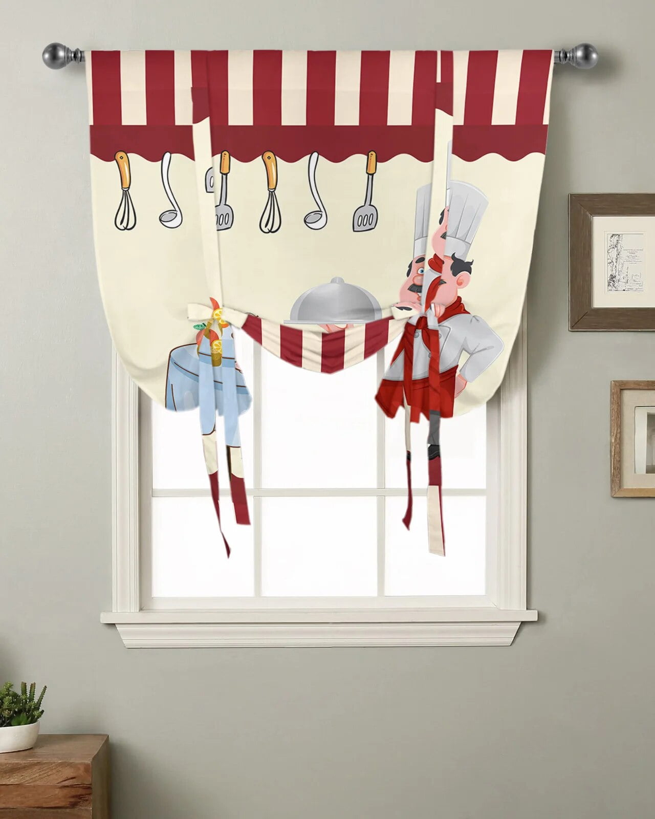 Chef Kitchen Gourmet Knife And Fork Kitchen Short Window Curtain Modern ...