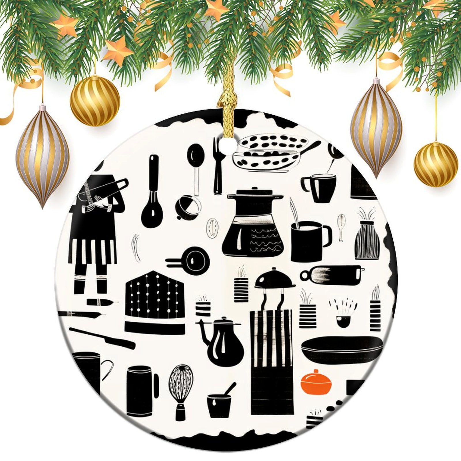 Chef Kitchen Ornament Cooking with Love 3" Ceramic Christmas Ornament ...