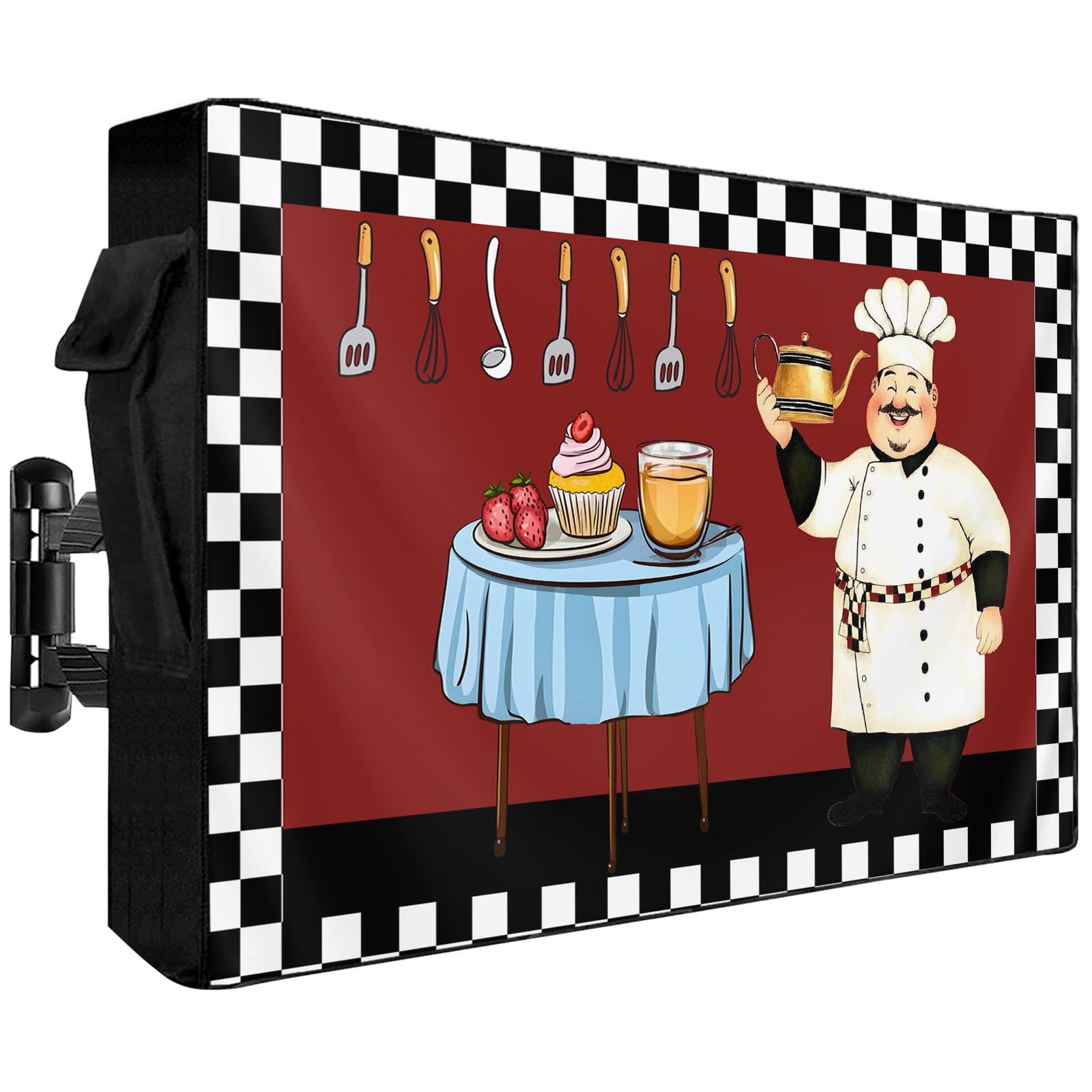 Chef Kitchen Outdoor TV Cover 70 to 75 inch Gourmet Black White Buffalo ...