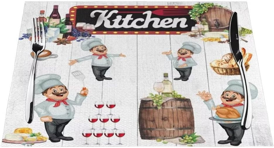 Chef Kitchen Placemats for Kitchen Dining Table Set of 6 Rustic Wooden ...