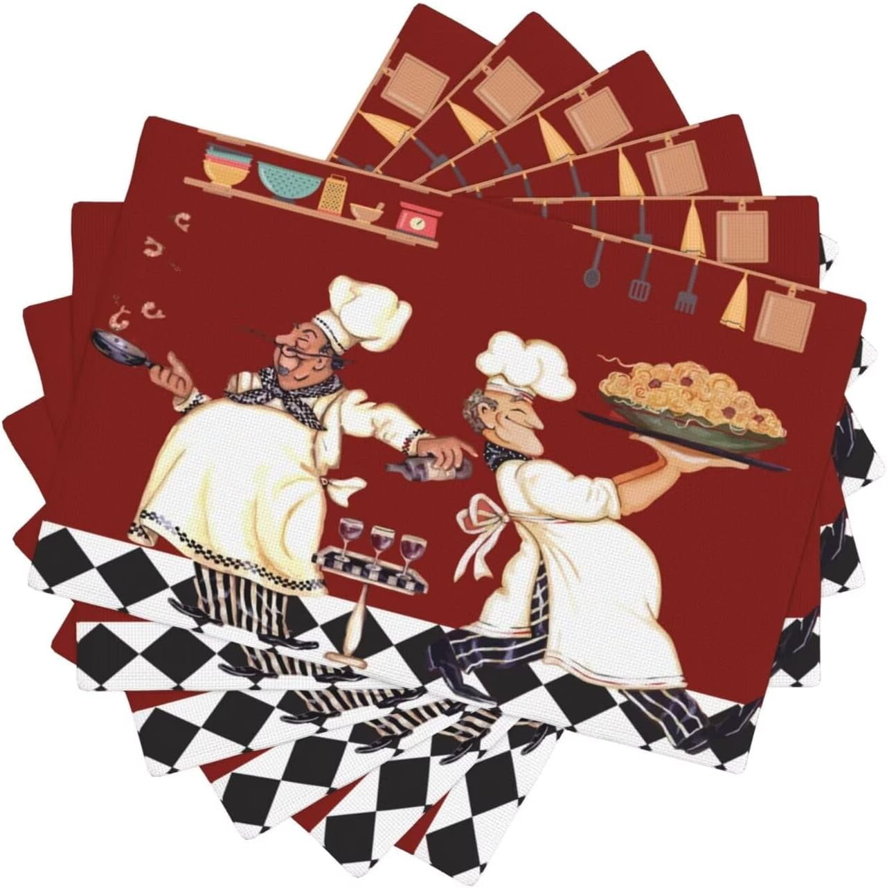 Chef Kitchen Table Placemats Set of 6 Abstract Funny Chef Cook Theme ...