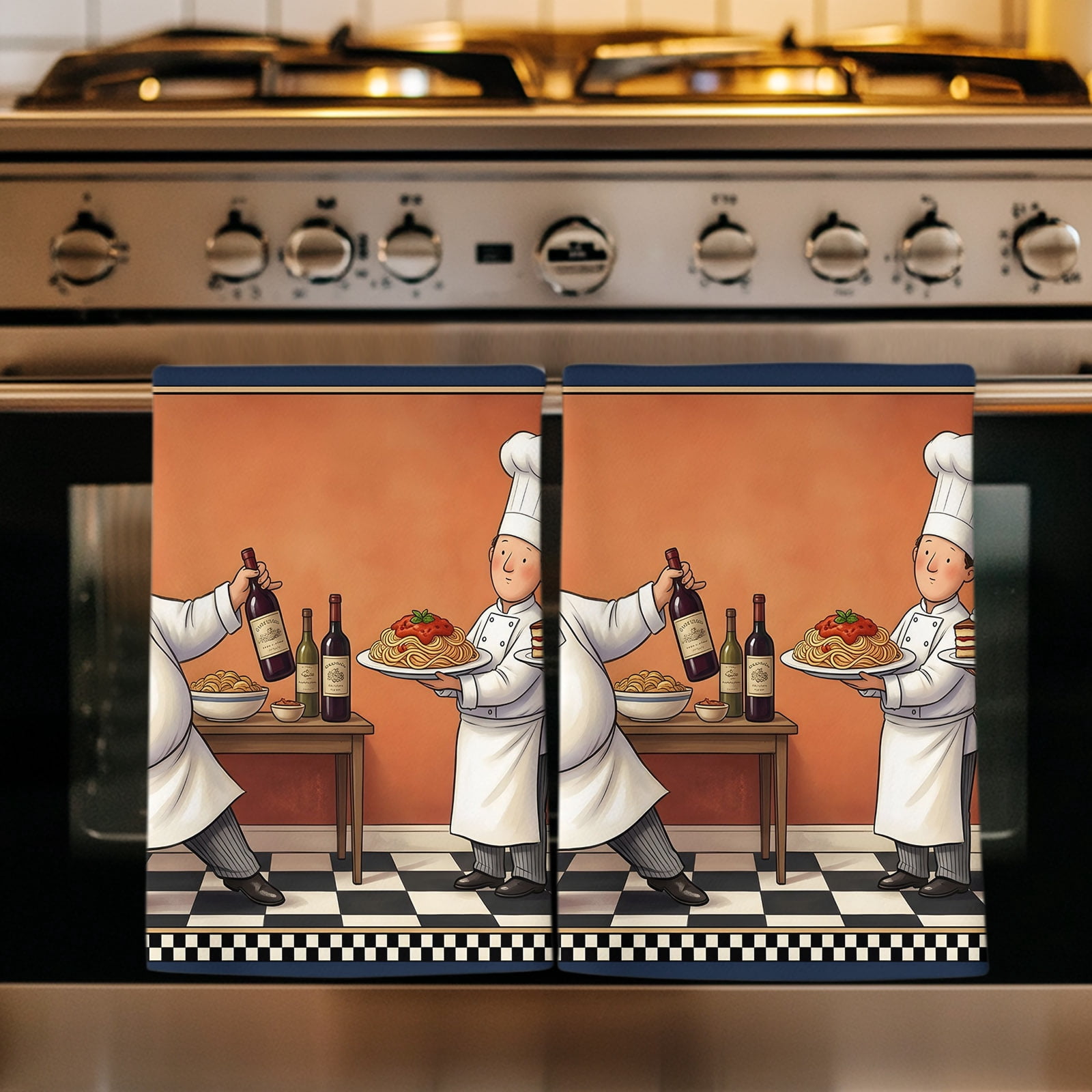 Chef Kitchen Towels Set of 1, Gourmet Kitchen Cooking Wine Vintage ...