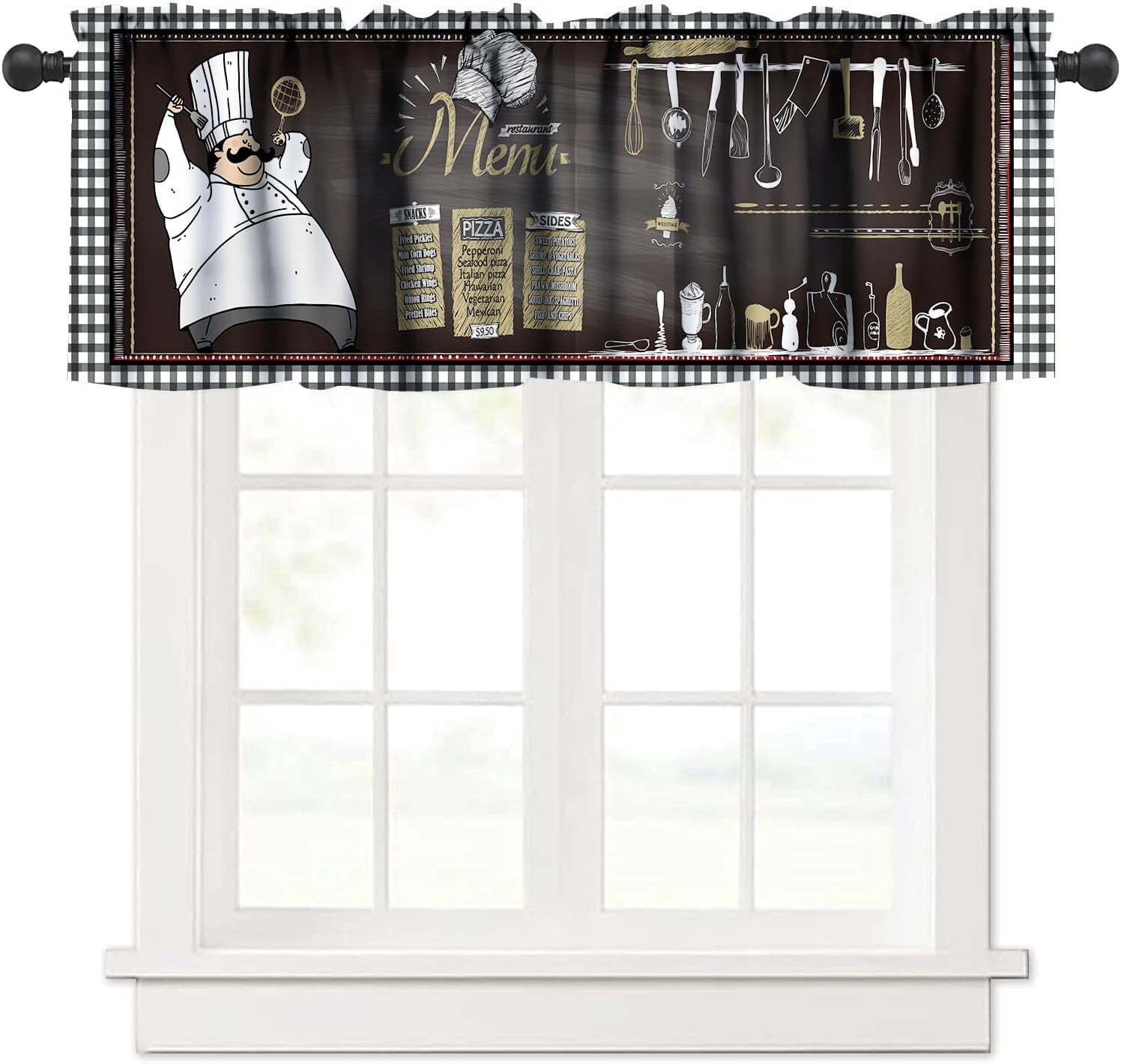 Chef Kitchen Valance Curtain,Vintage Medieval Fat Chef White Black ...