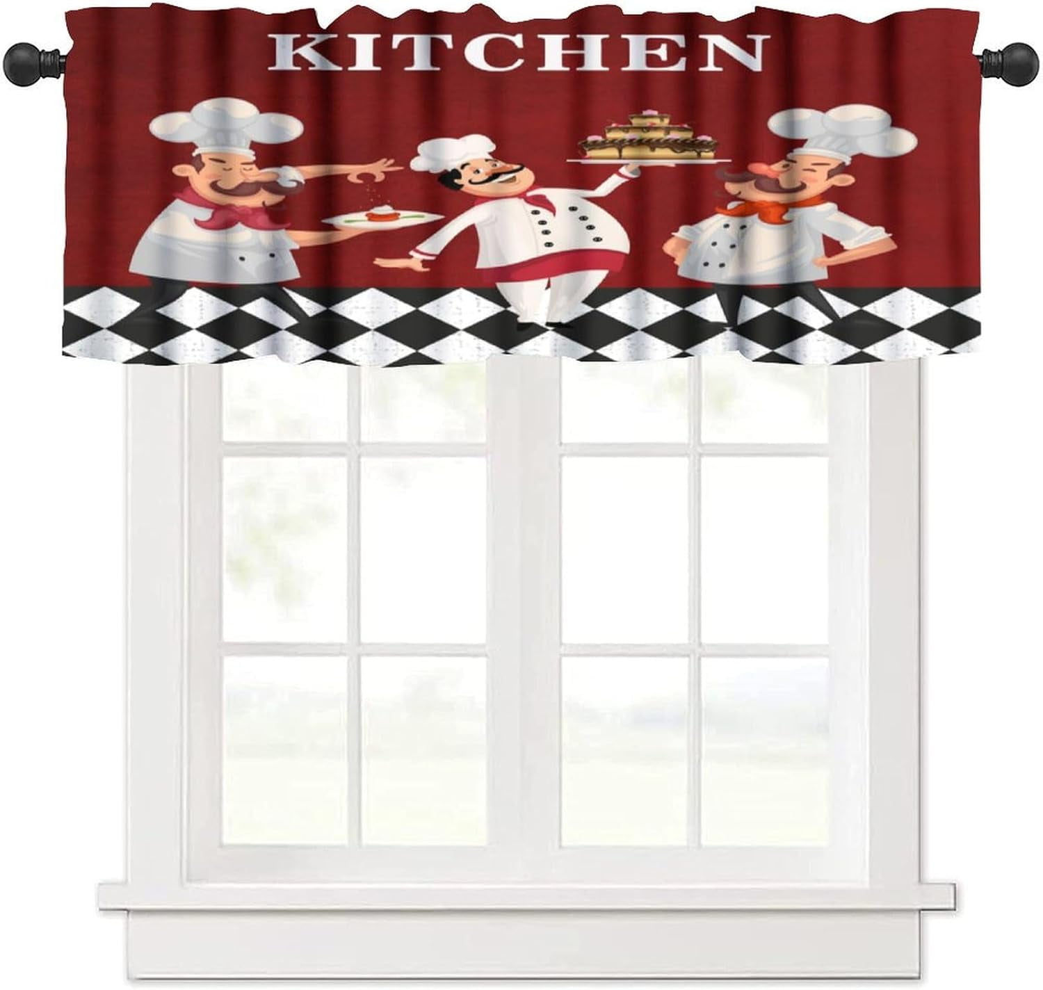 Chef Kitchen Valance Curtains,Vintage Fat Chef Buffalo Plaid Checked ...