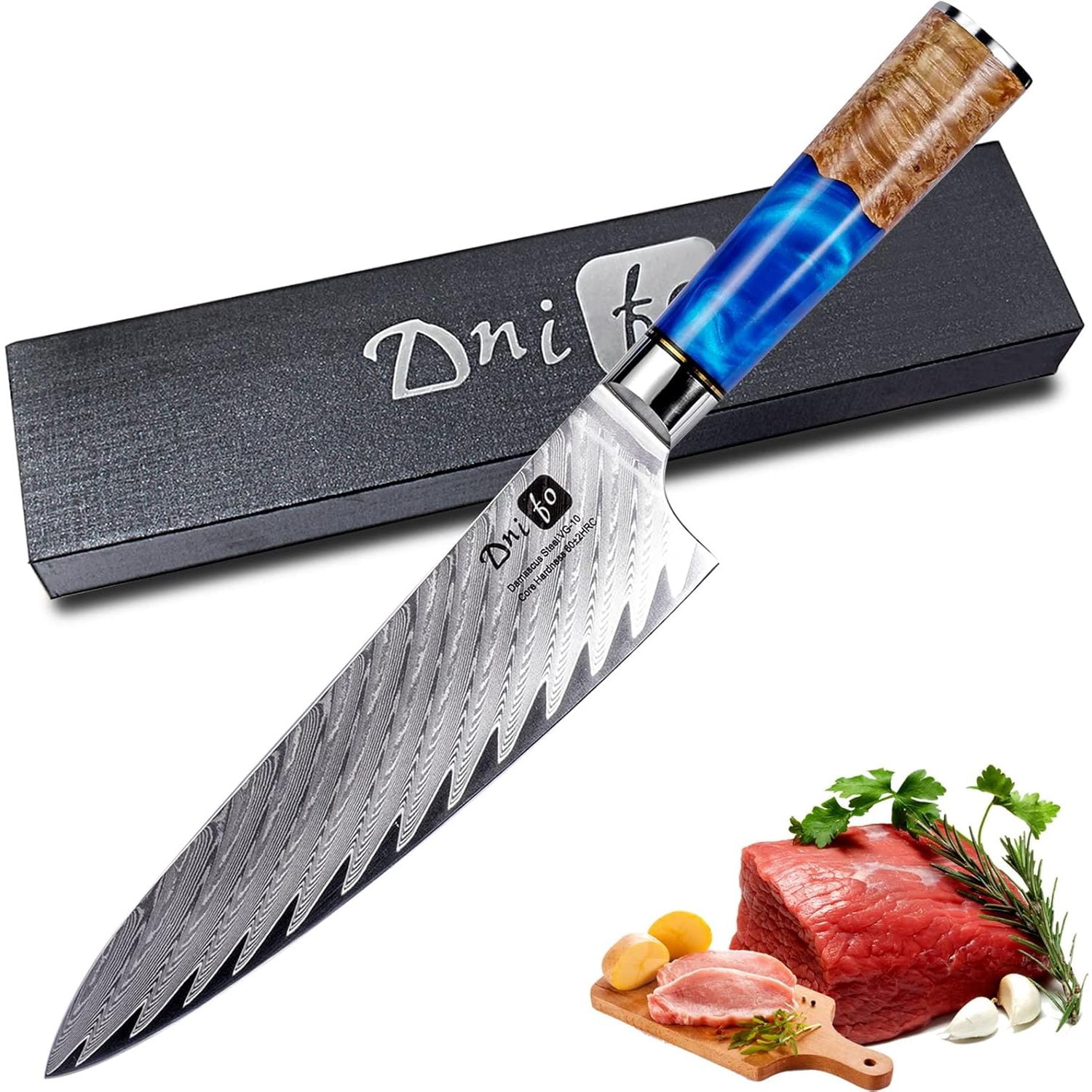 Chef Knife, Damascus VG-10 Steel 8 inch Professional Sharp Kitchen ...
