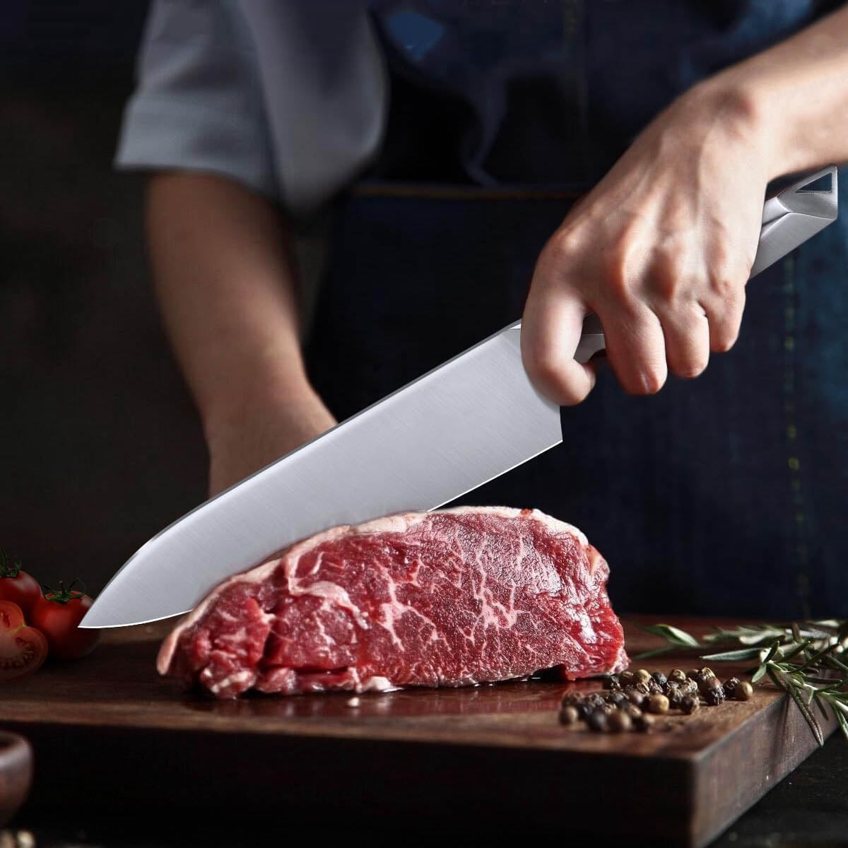 Chef Knife, Full-Metal Kitchen Knife with Ergonomic Handle, High-Carbon ...