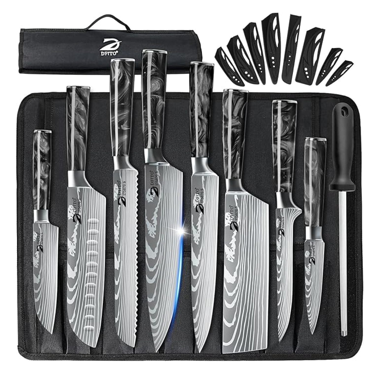 Chef Knife Sets with Roll Bag, 9 Pieces Professional Knife Set with ...