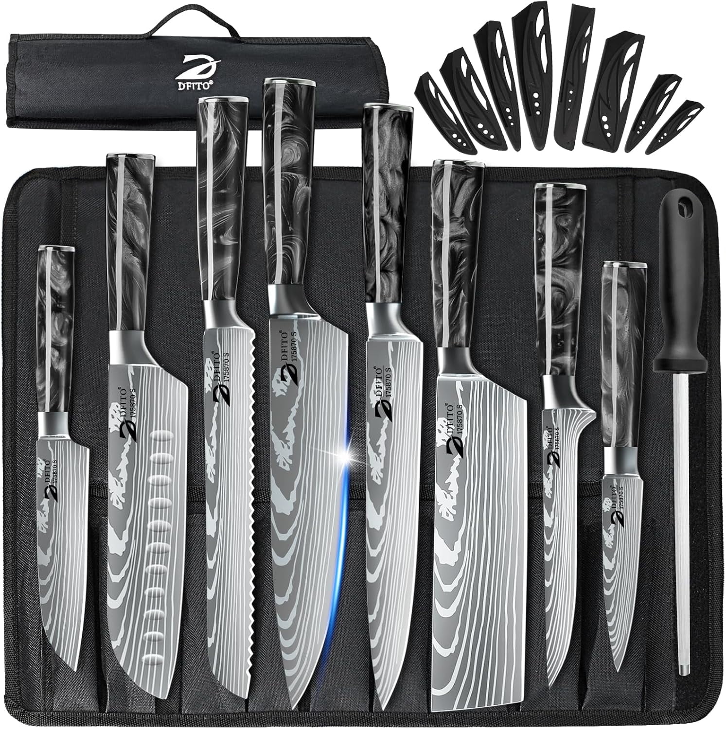 Chef Knife Sets with Roll Bag, 9 Pieces Professional Set Sharpener ...
