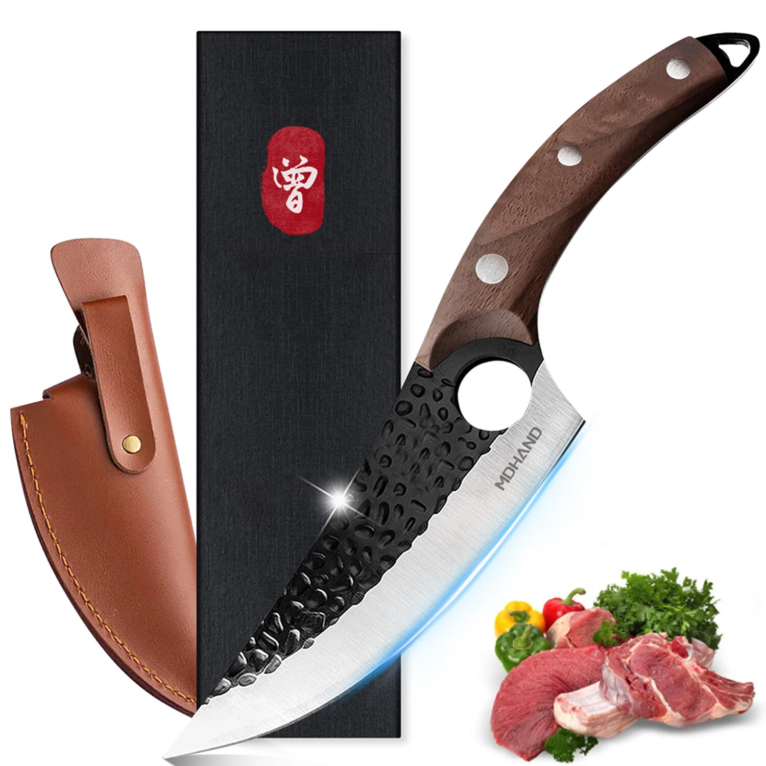 Chef Knife With Leather Sheath Multipurpose Sharp Kitchen Knife Butcher ...