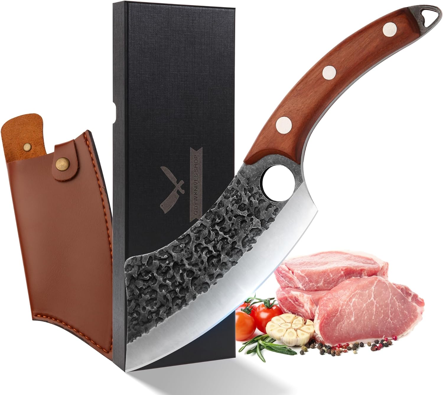 Chef Knife With Sheath, Kitchen Butcher Knife Meat Cleaver, Hand-Forged ...