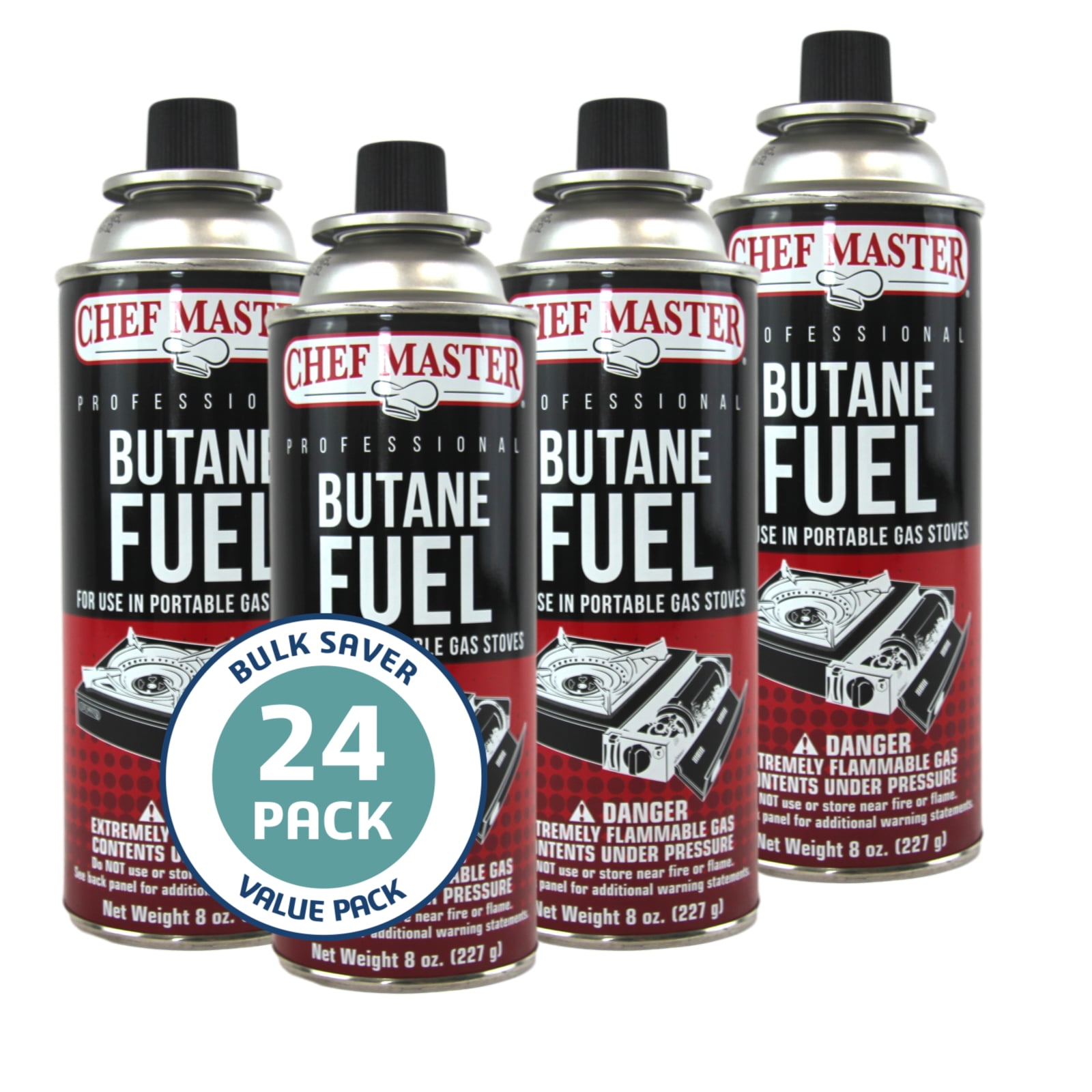 Chef Master 90340 | 24-Pack 8oz Butane Fuel Cylinders for Portable ...