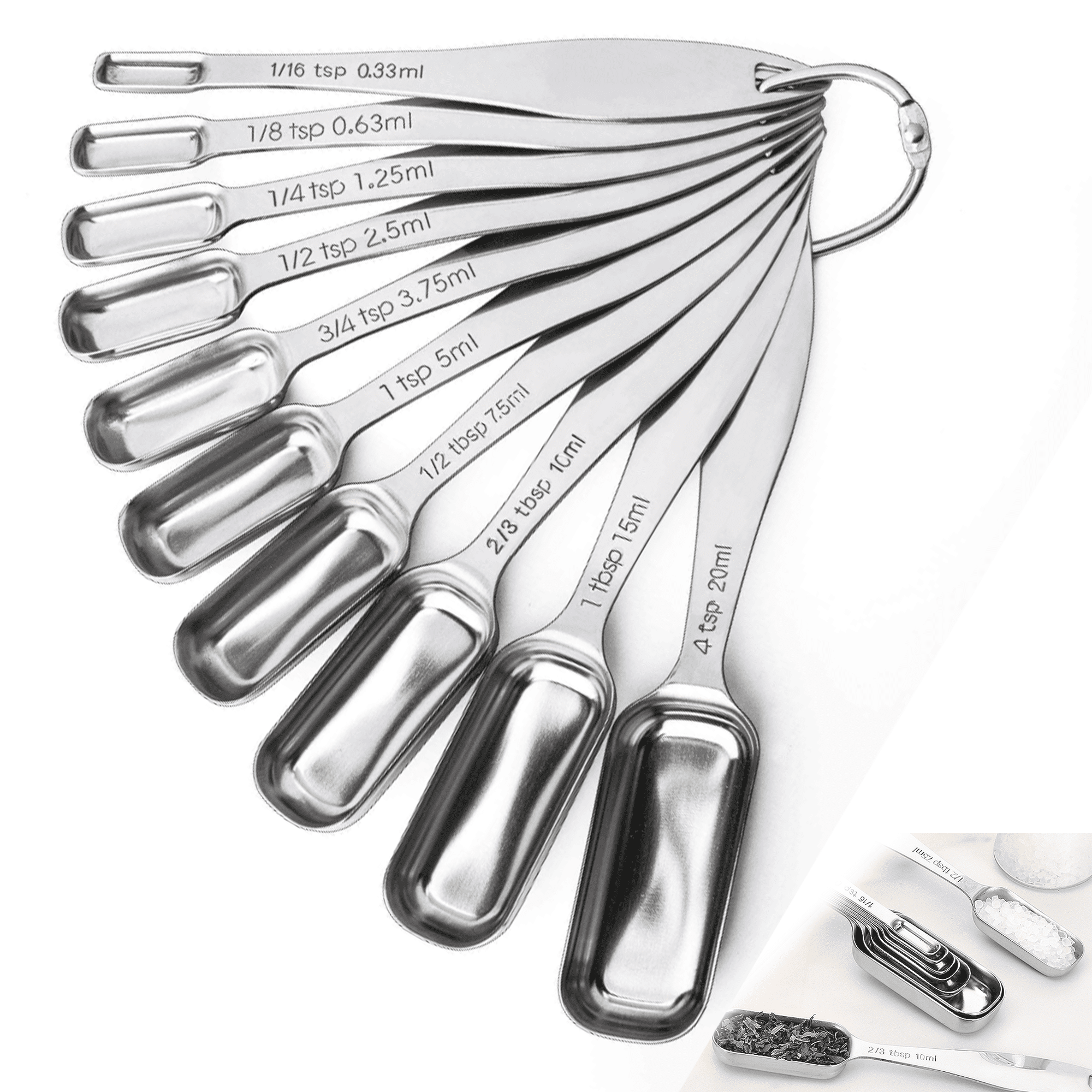 Chef Measuring Spoons Set - 10 pieces, Heavy-Duty Stainless Steel ...