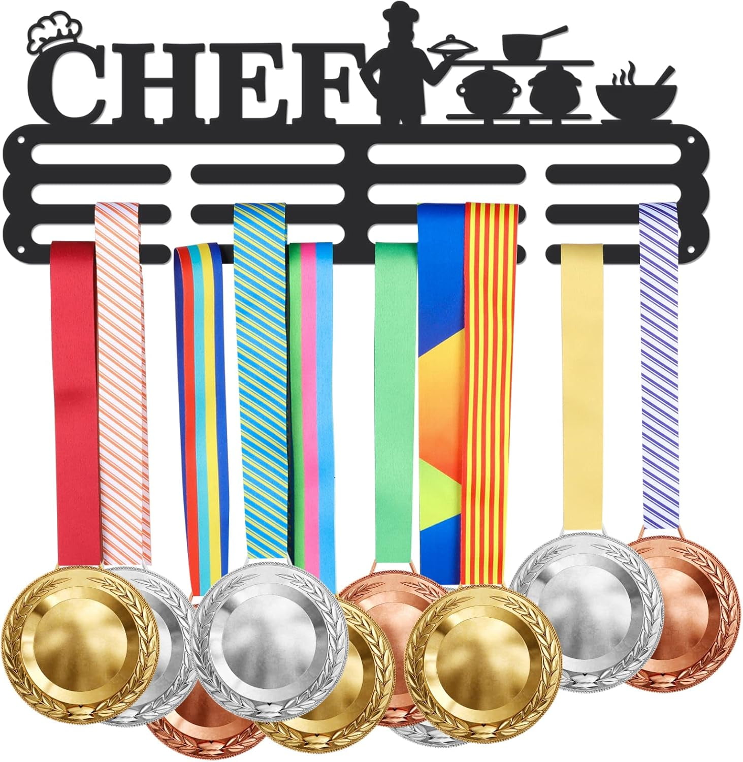 Chef Medal Display Rack Cooking Medal Holder with 12 Lines Sturdy Steel ...