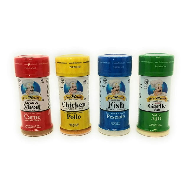 Chef Merito Seasoning Variety 4 Pack, Steak & Meat, Chicken, Fish ...