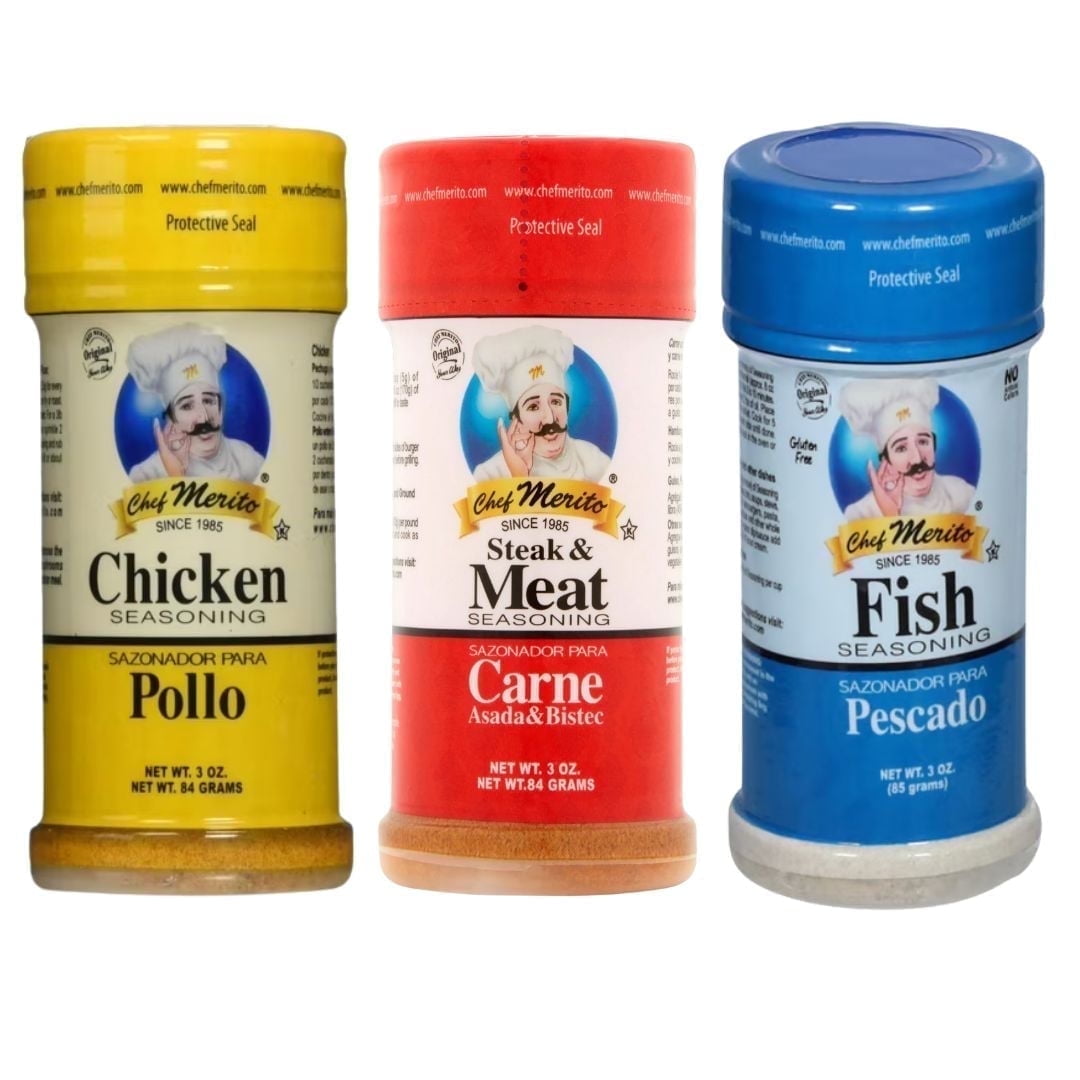 Chef Merito Seasoning Variety Pack of 3 – Fish, Chicken & Steak/Meat ...