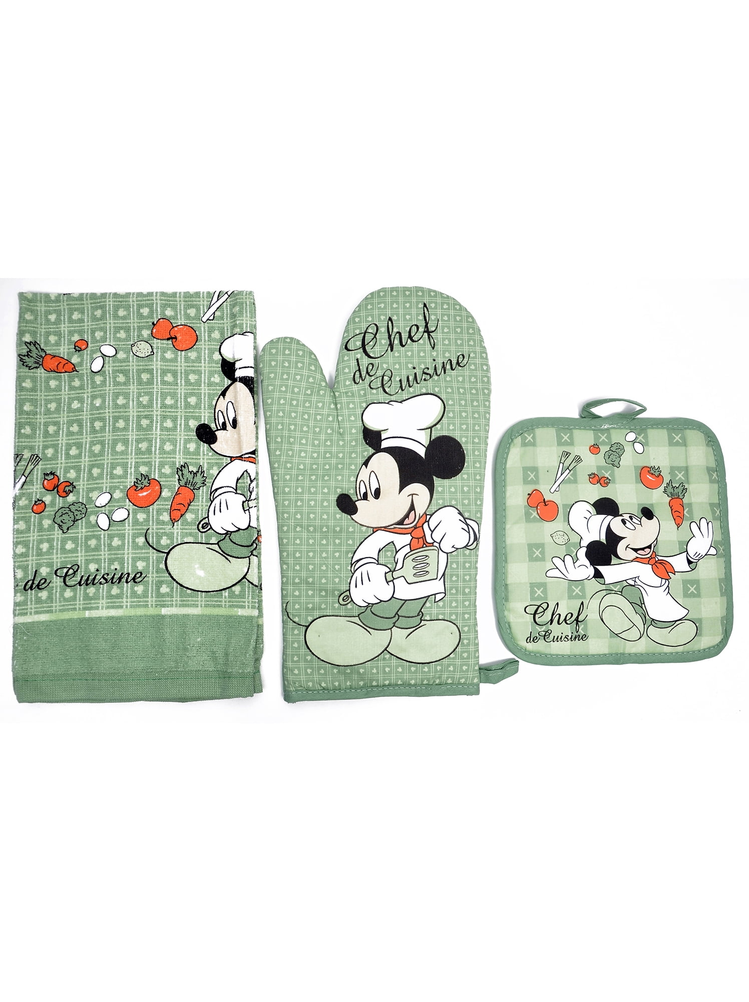 Disney Chef Mickey Mouse, 3pc Kitchen Set, Oven Mitt, Pot Holder, Dish ...