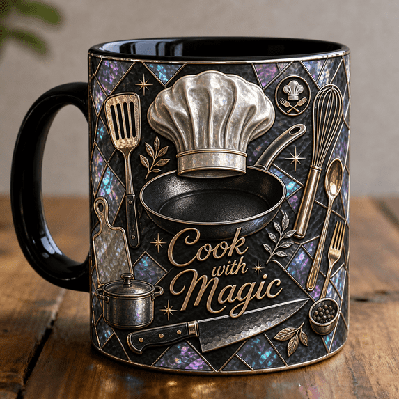 Chef Mug 3D Effect with Chef Hat, Knife & Pan Kitchen Icons Gift for ...