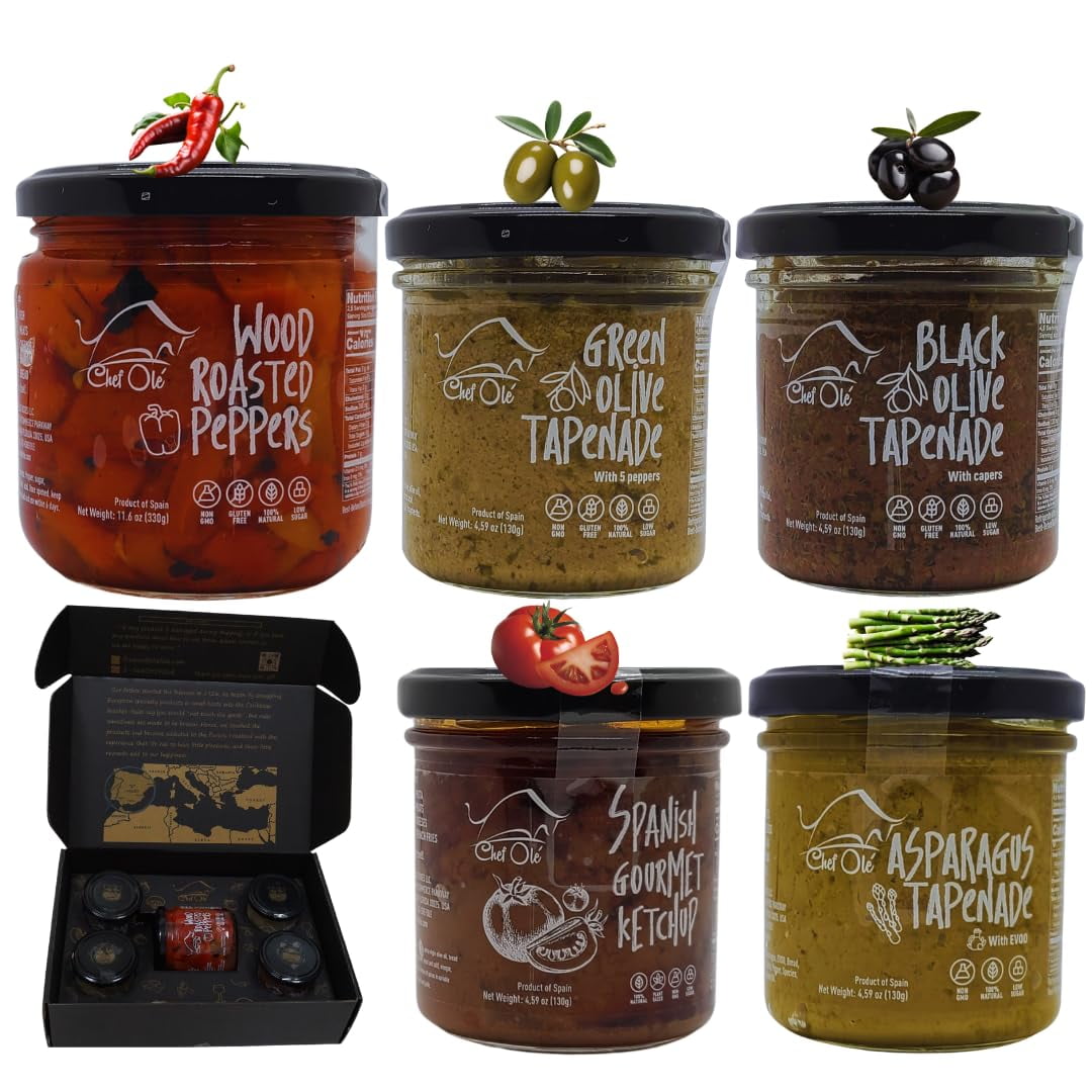 Chef Ole's Party Set of 5 Healthy Tapenades/Dips - Includes Hummus type ...
