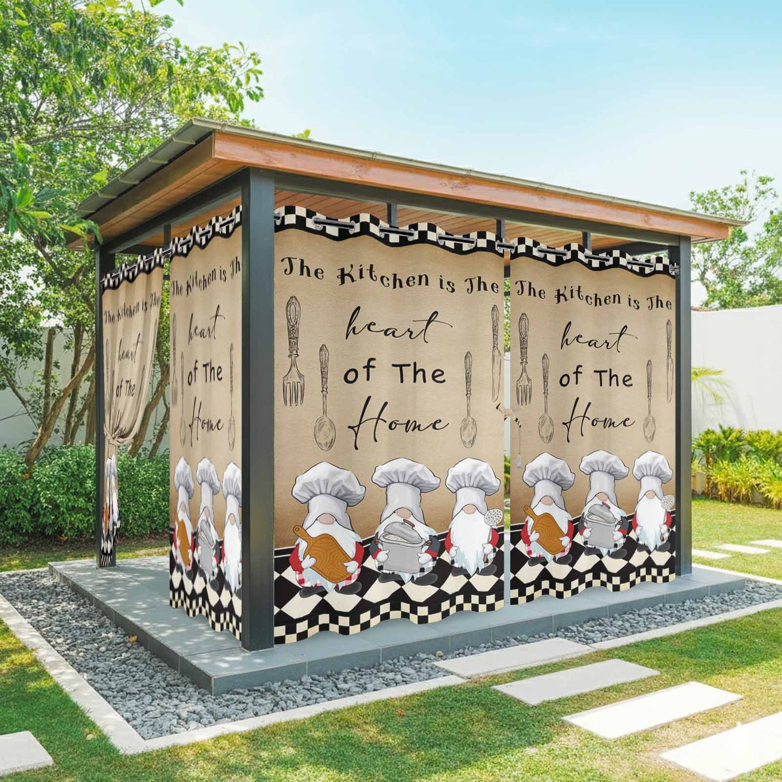 The Chef Outdoor Curtains for Patio Waterproof, Gnome Kitchen Retro ...