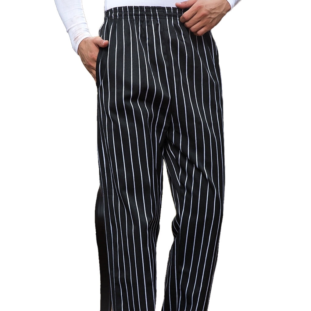 Chef Pants Men with Elastic Waist Pockets Baggy Cook Pant Waiter ...