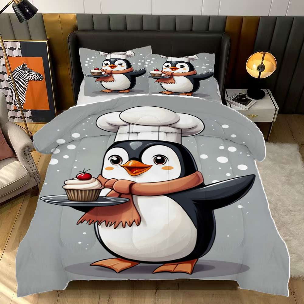 Chef Penguin Cupcake Comforter Set King Size Bedding Set For Travl ...