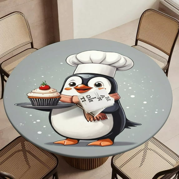 Chef Penguin Cupcake Round Table Cover Kitchen Printed Waterproof ...