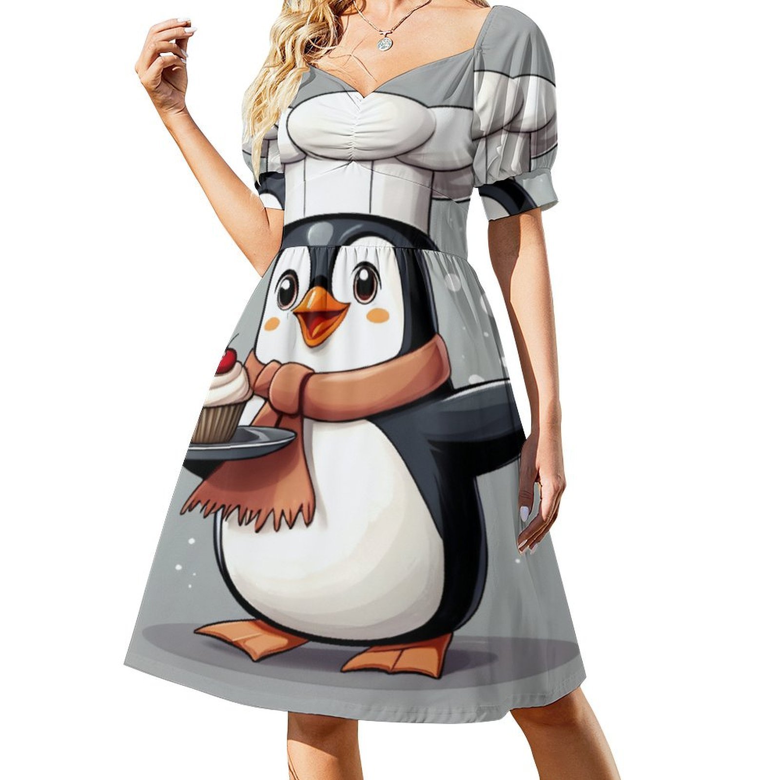 Chef Penguin Cupcake Short Sleeve Dress Clothes Women's Summer Dress ...