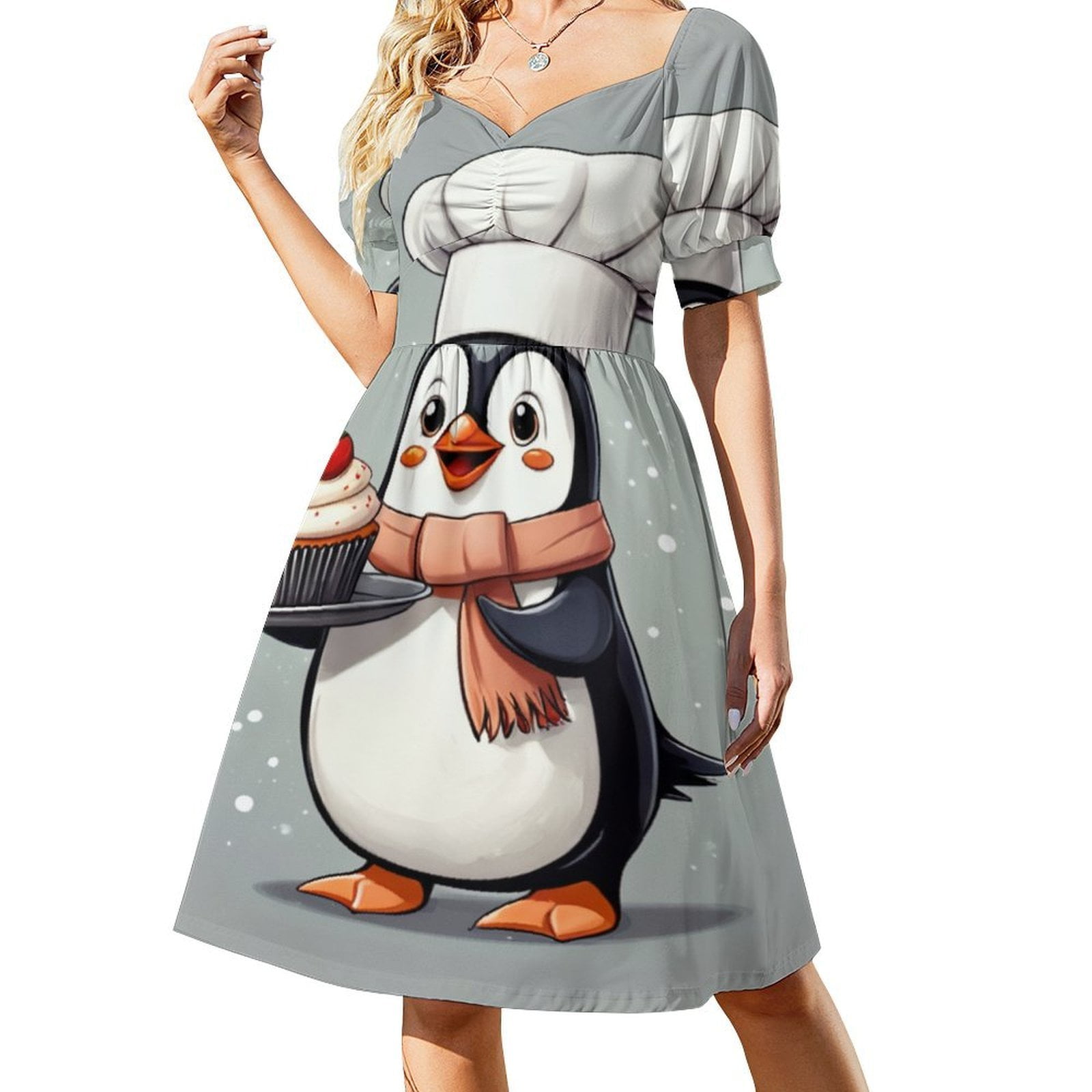 Chef Penguin Cupcake Short Sleeve Dress Clothes Women's Summer Dress ...