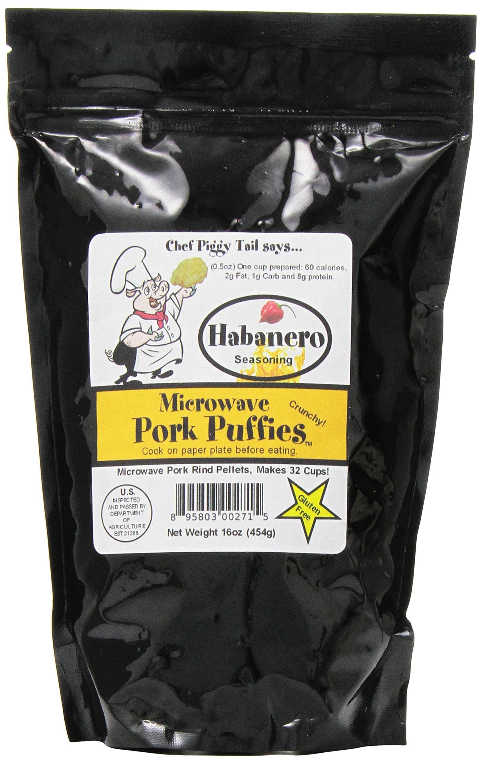 Chef Piggy Tail Microwave IRF13 Pork Puffies Pork Rinds, Habanero, 16 ...