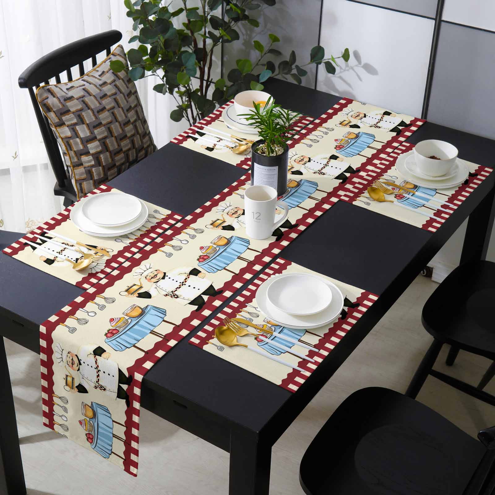 Chef Placemats Set of 6 with 72 Inches Long Table Runners,Red Fruit ...