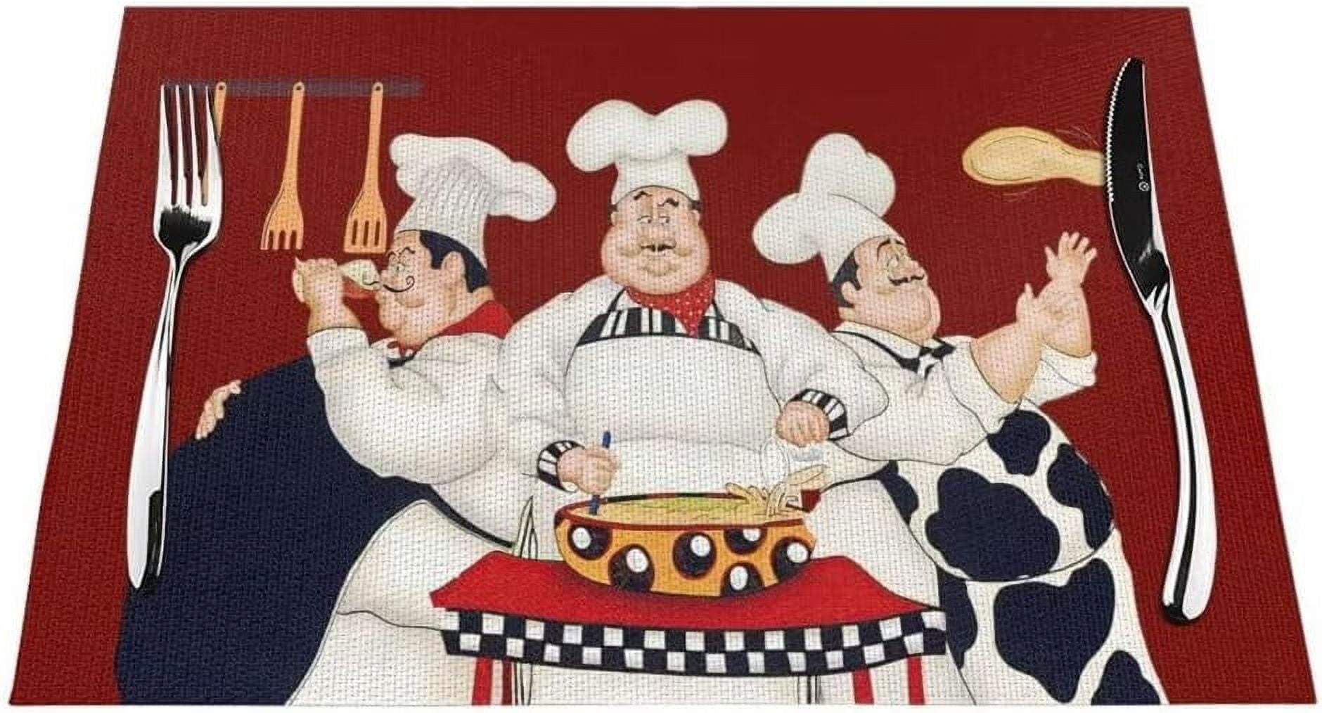 Chef Placemats Set of 4，Three Chefs Heat Resistant Non-Slip Artwork ...