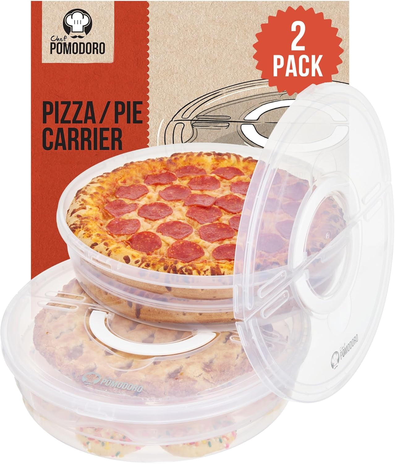 Chef Pomodoro 12-Inch Pie Carrier with Lid and Divider, 2-Pack Reusable ...