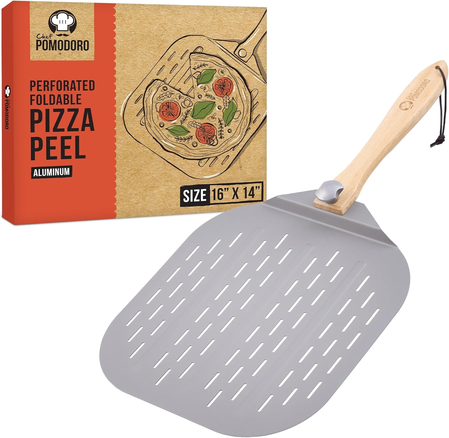 Chef Pomodoro Aluminum Metal Pizza Peel with Foldable Wood Handle for ...