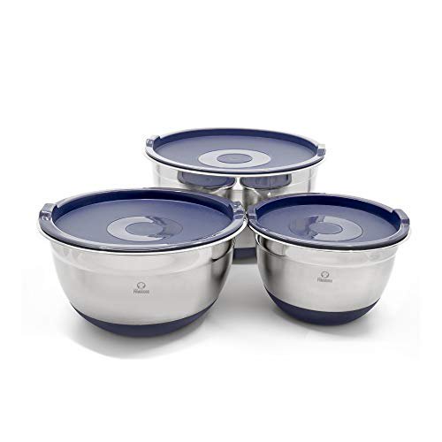 Chef Pomodoro Metal Kitchen Cooking Prep Mixing Bowls with Lids, 3 ...