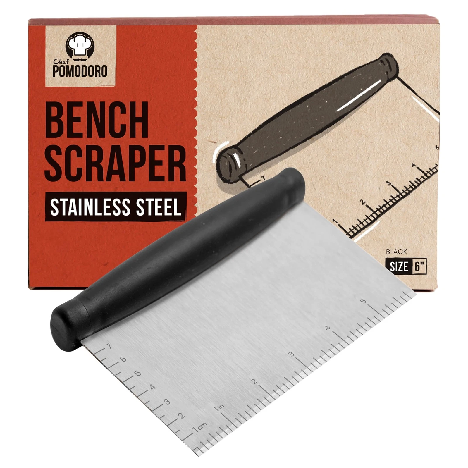 Chef Pomodoro Multi-Purpose Dough Cutter Bench Scraper 6-Inch Pastry ...