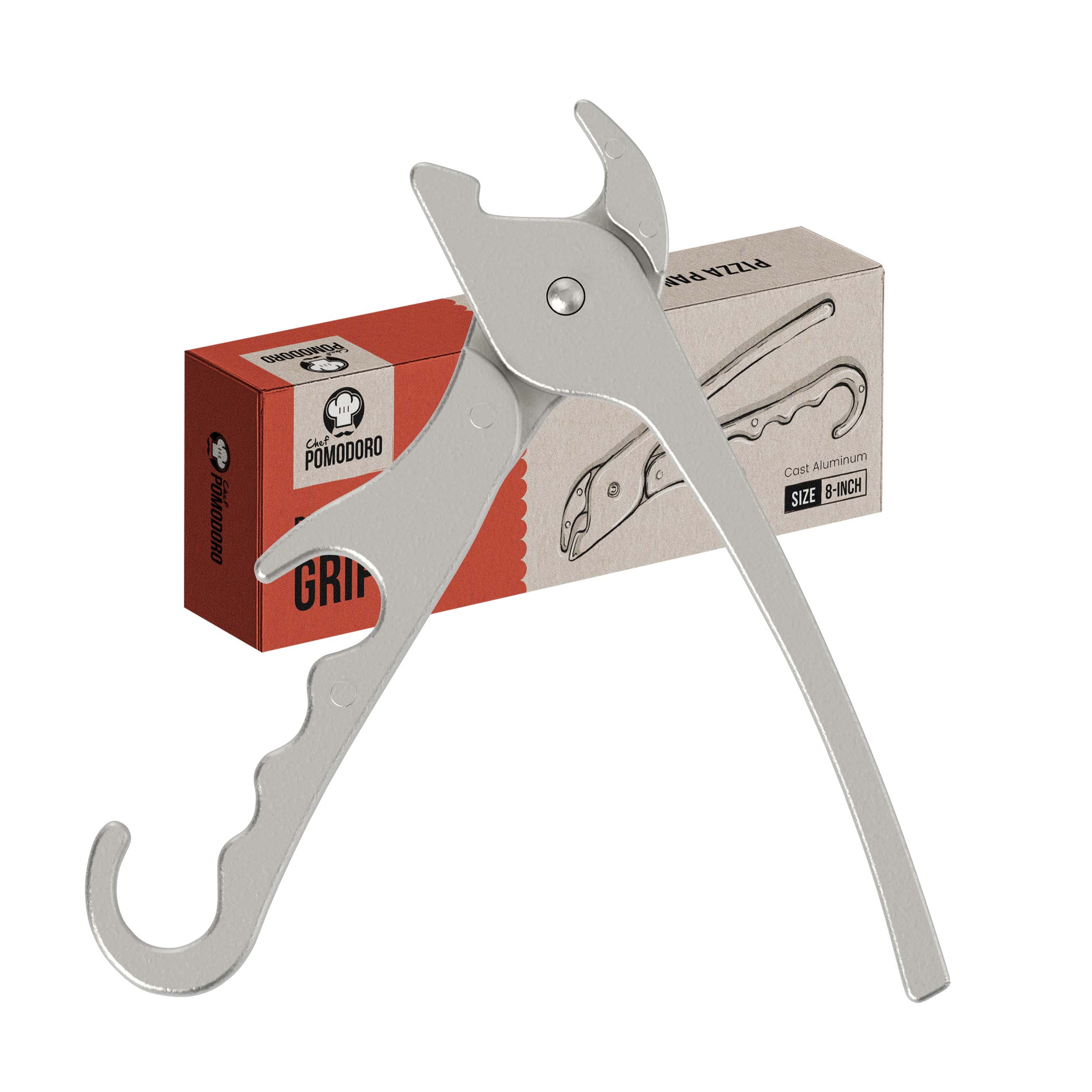 Chef Pomodoro Premium Pizza Pan Gripper Clip Tongs, 8-Inch Cast ...