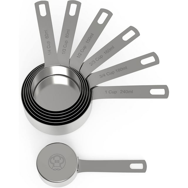 Chef Pomodoro Metal Kitchen Measuring Cup Set, 7 Stackable Pieces ...