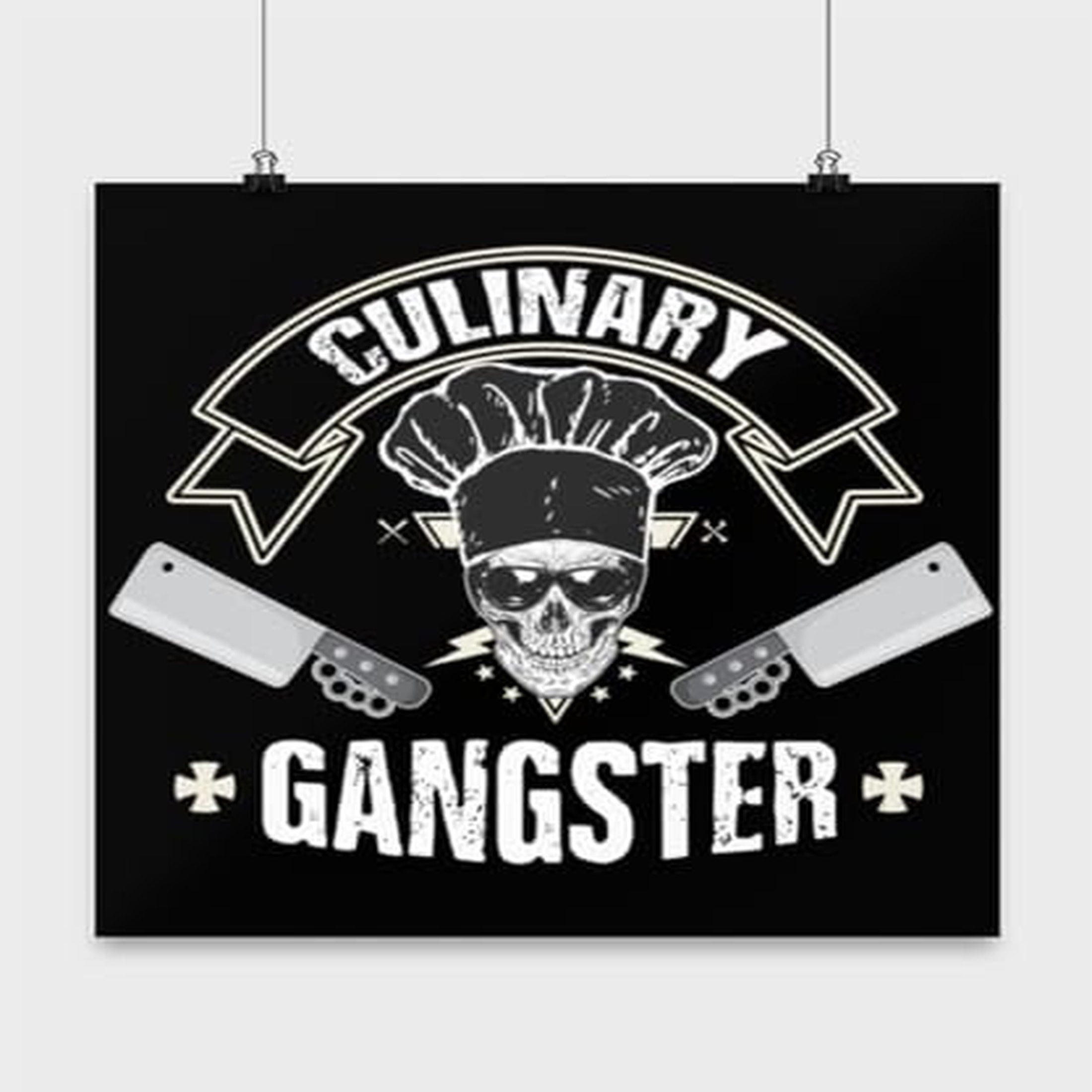 Culinary Gangster Chef Poster | Black 13x13in Cook Wall Art Gift ...