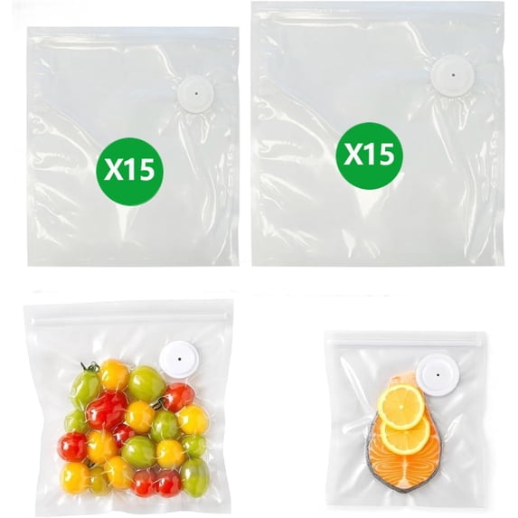 Chef Preserve 30 Reusable Vacuum Sealer Bags with Air Valve, Food Saver ...