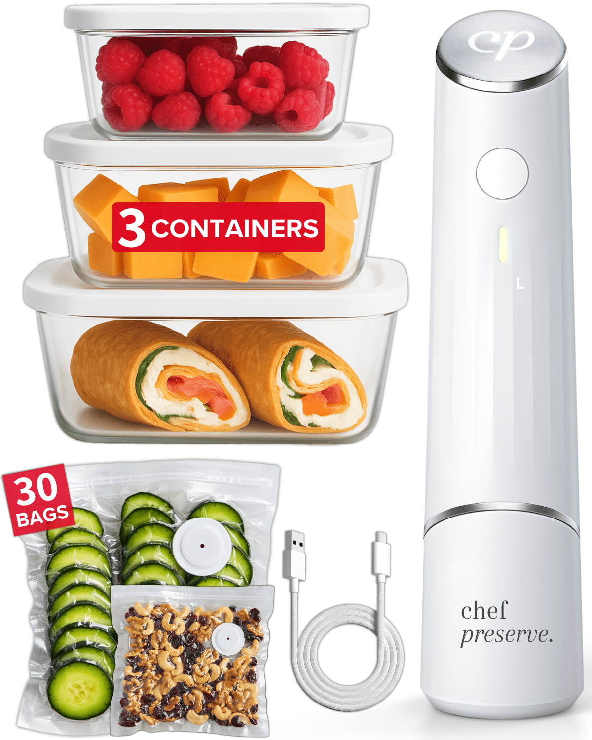 Chef Preserve Compact Vacuum Sealer for Food (Vacuum Sealer Machine + 3 ...