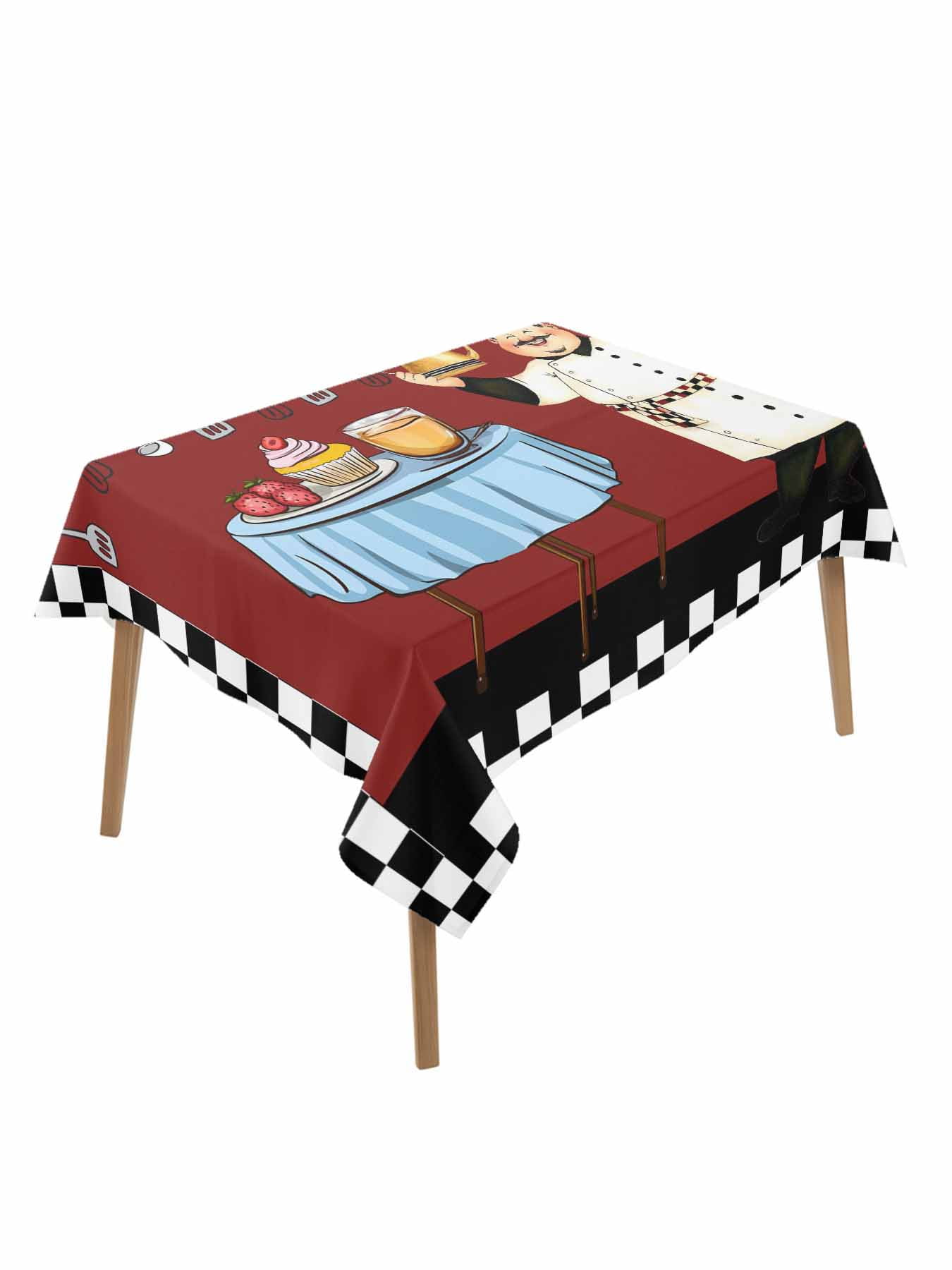 Chef Rectangle Tablecloth, Cartoon Red Food Cooking Black White Buffalo ...