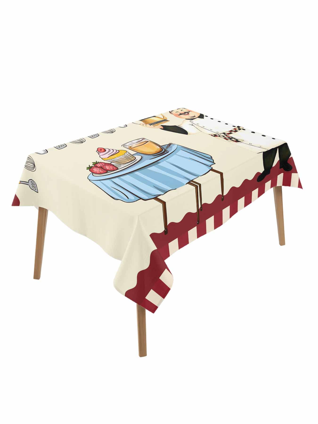 Chef Rectangle Tablecloth, Red Fruit Cake Hat Kitchen Gourmet Vintage ...