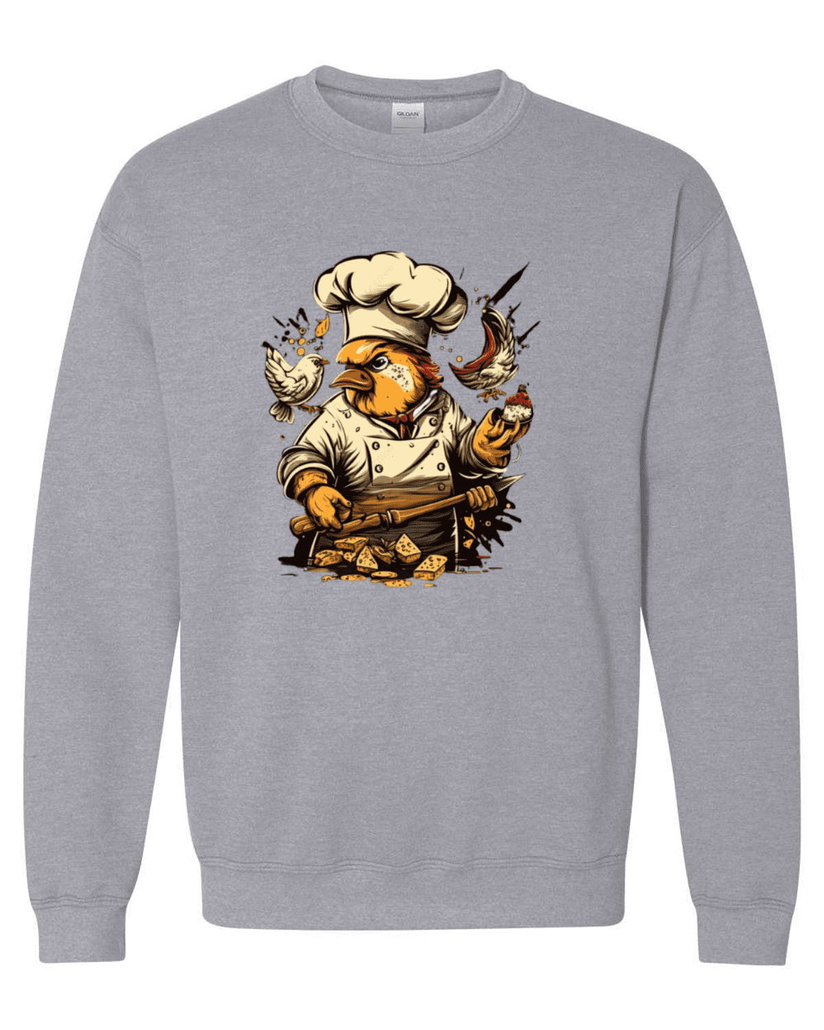 Chef Rooster in Kitchen Outfit with Whisk Cooking Scene Art Sweatshirt ...