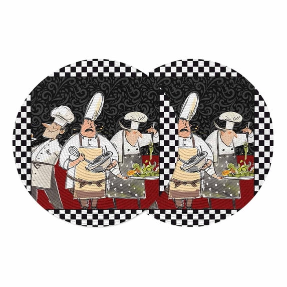 Chef Round 13 Inch Placemats Set of 2, Cartoon Cute Watercolor Cooking ...