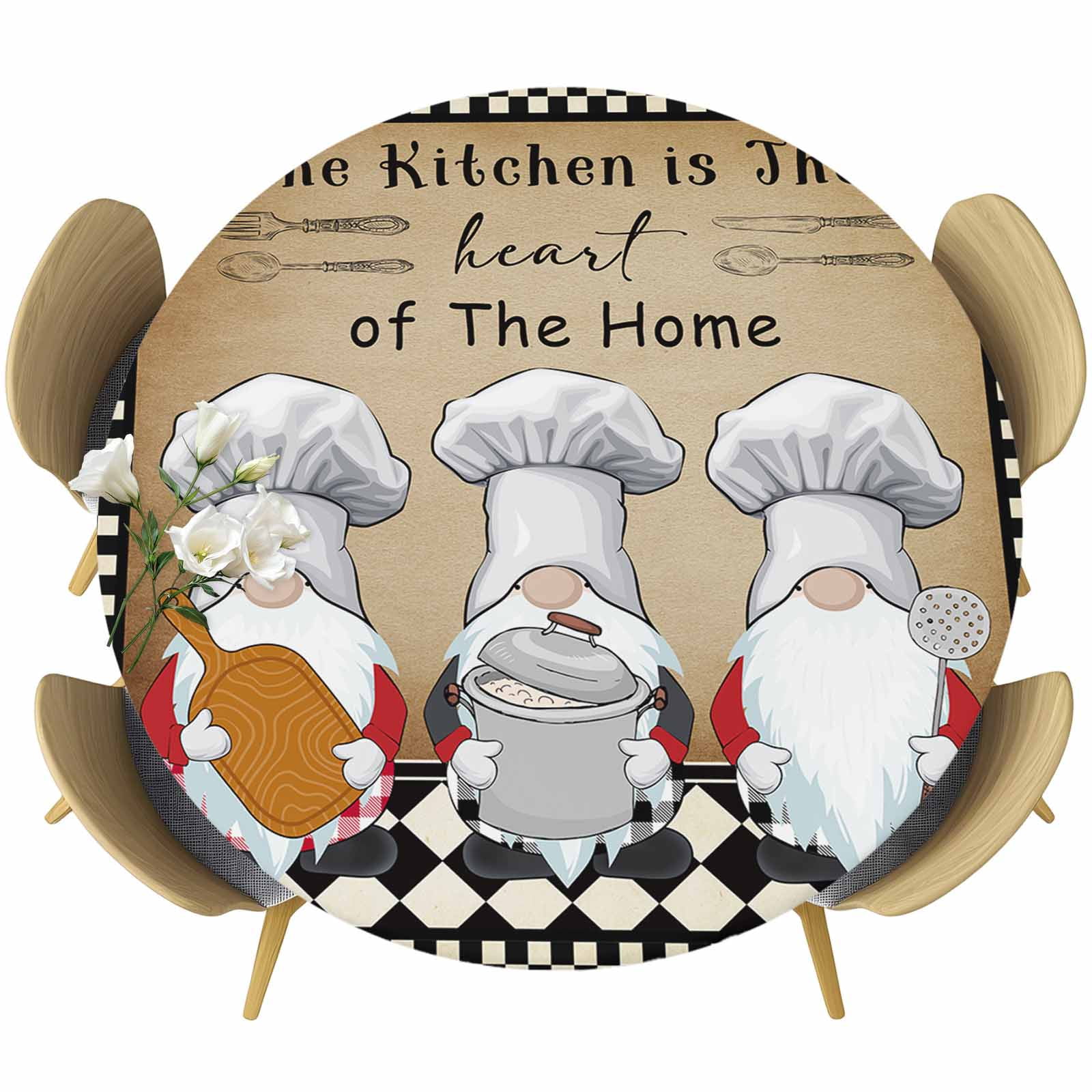 The Chef Round Fitted Table Cover Gnome Kitchen Retro Black Buffalo ...