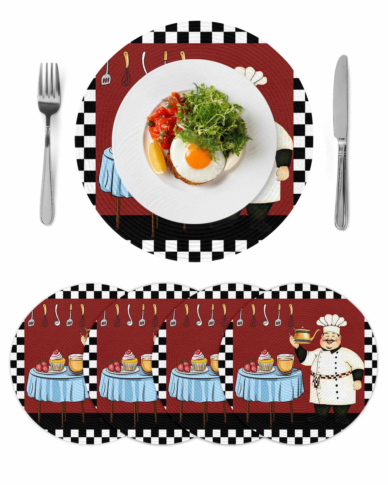 Chef Round Placemats Set of 4, Braided Polypropylene Place Mats ...